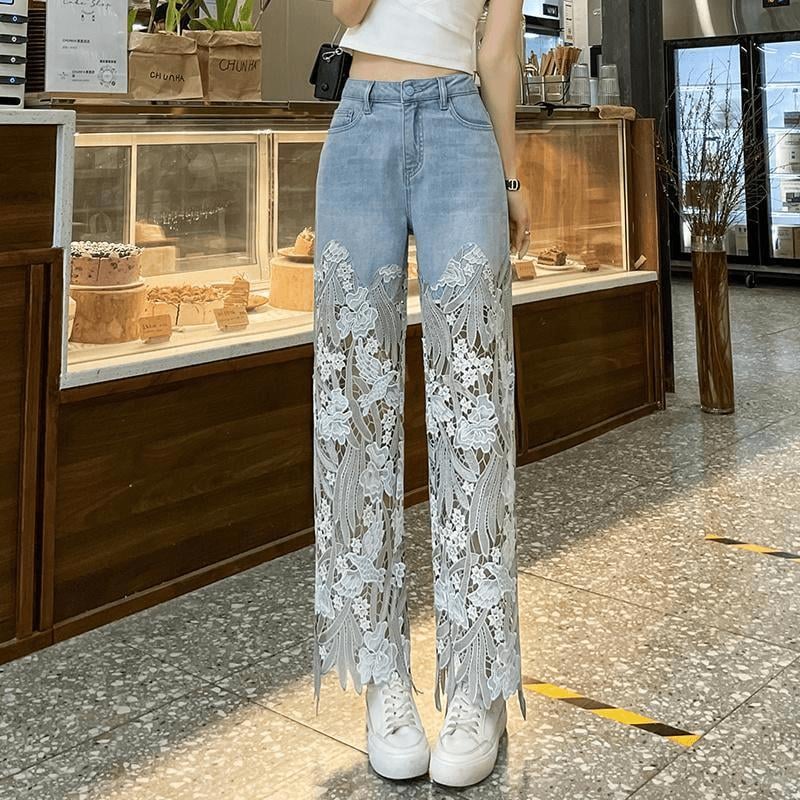Handmade Hollow Lace Patchwork Jeans – sususummer.com