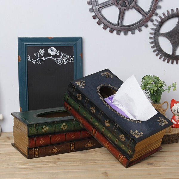 Creative Retro Wooden Book Shape Tissue Box – sususummer.com