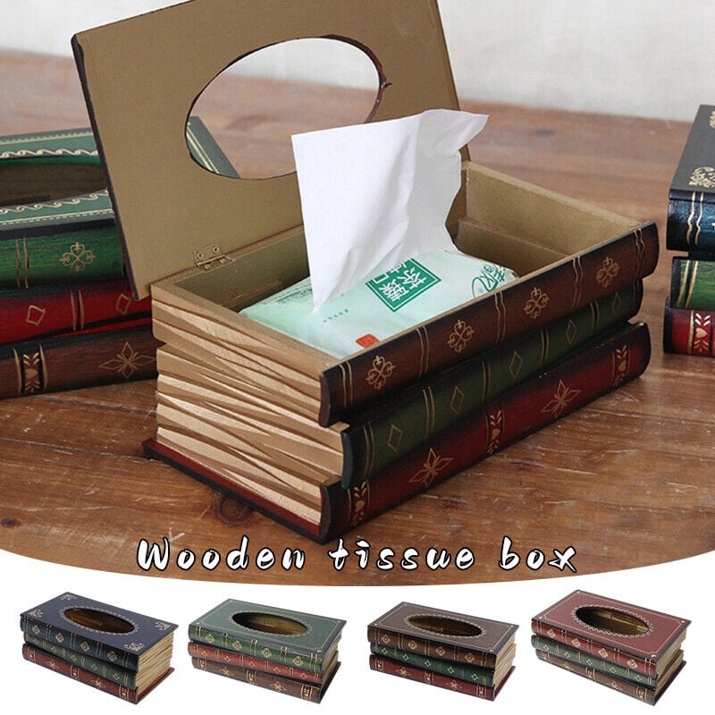 Creative Retro Wooden Book Shape Tissue Box – sususummer.com