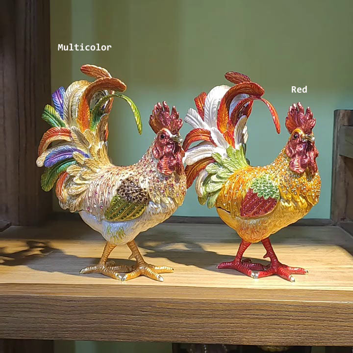 Pure Handmade Metal Enamel Color Craft Lucky Chicken Storage Box Jewel ...