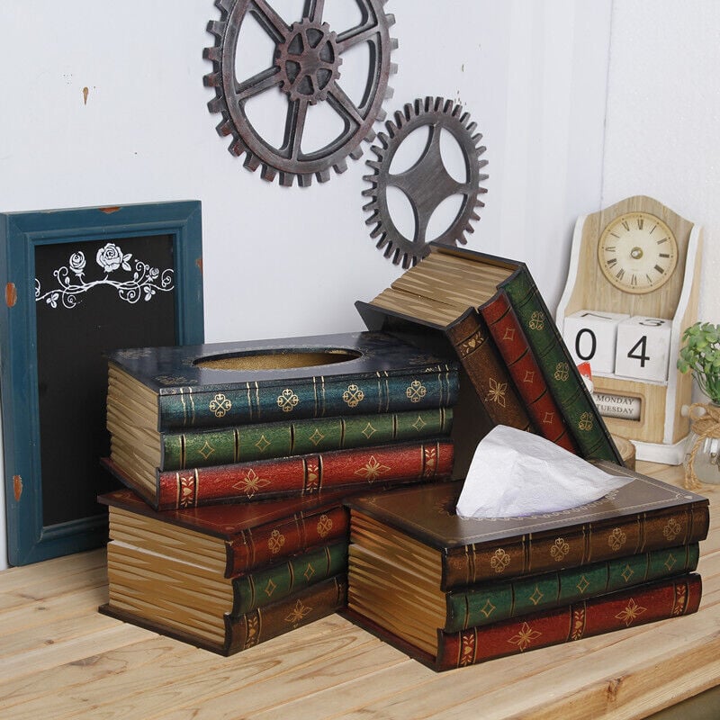 Creative Retro Wooden Book Shape Tissue Box – sususummer.com