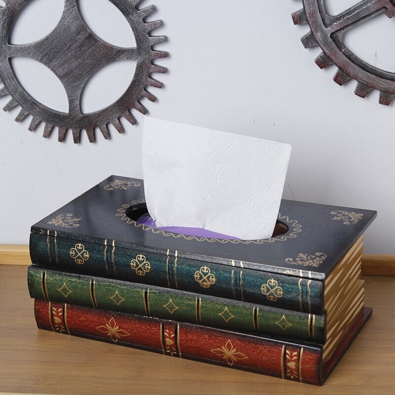 Creative Retro Wooden Book Shape Tissue Box – sususummer.com