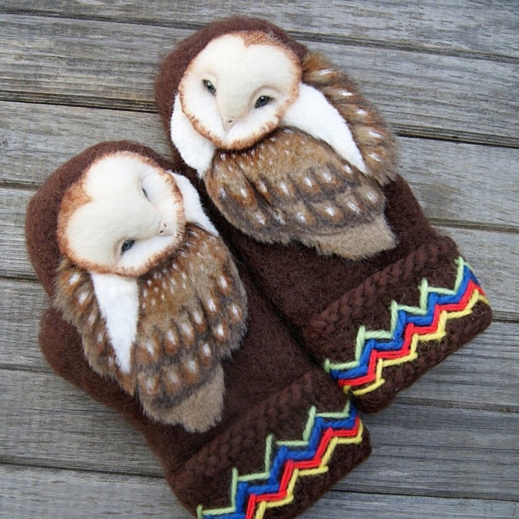 Hand Knitted Wool Nordic Mittens with Owls (Buy 2 Free Shipping ...